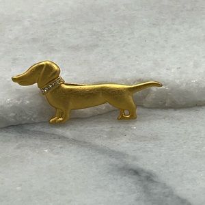 Jewelry | Nwot Gold Daschund Dog With Crystal Collar Brooch Pin | Poshmark